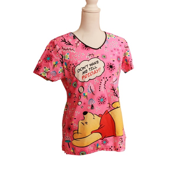 Disney | Tops | Disney Medical Scrub Top Pink Pooh Bear Dont Wake Me ...